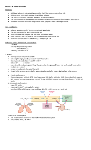 HO Acid Base Regulation - Lesson 5: Acid Base Regulation Overview: Acid ...