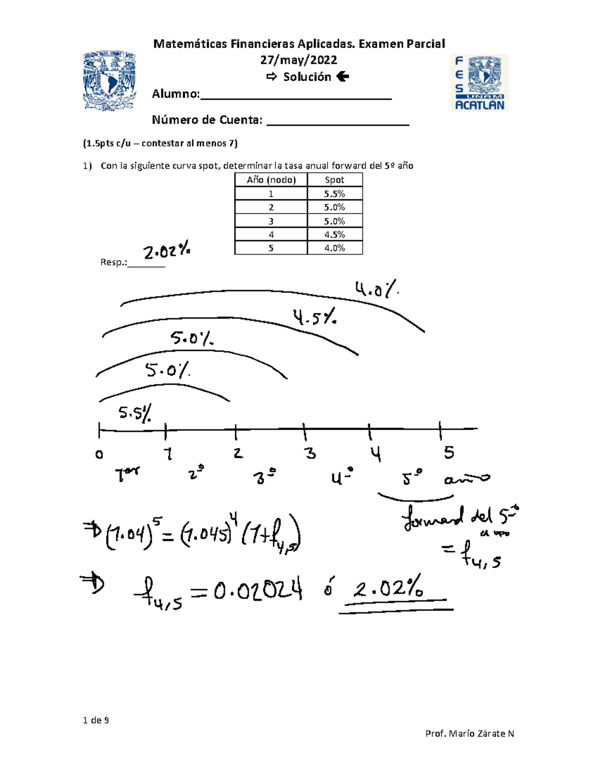 Aplic Mate Fin Examen Parcial 27may22 c Soluc - 27/may/ Solución 1 de 9 - Studocu