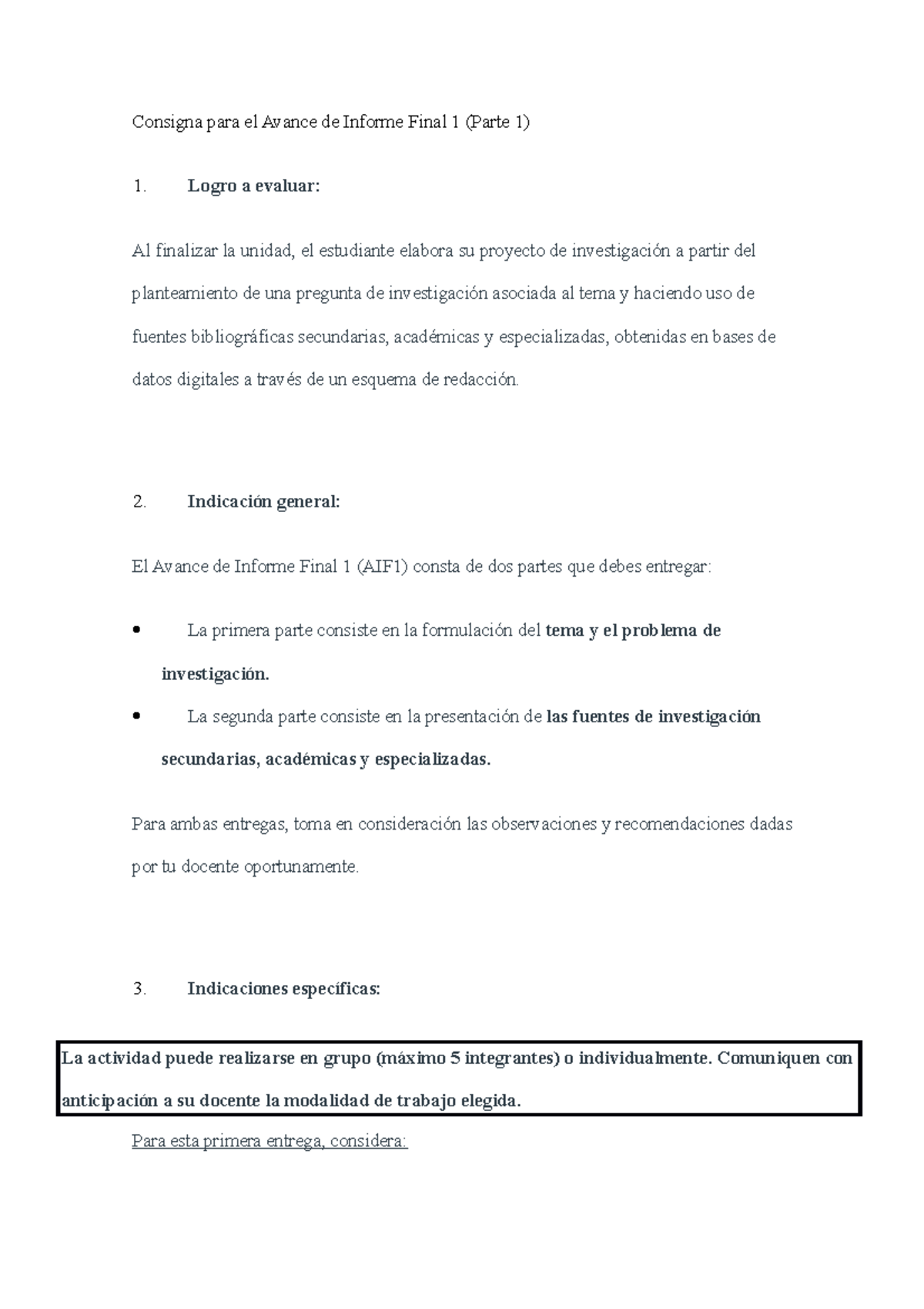 Consigna para el Avance de Informe Final - Logro a evaluar: Al finalizar la unidad, el ...