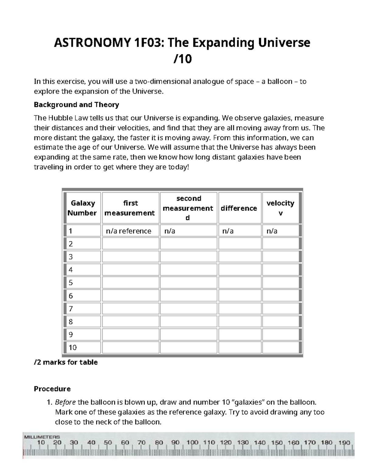 Astron 1F03 Project - Expanding Universe - W2022 - Chembio 2og3 ...