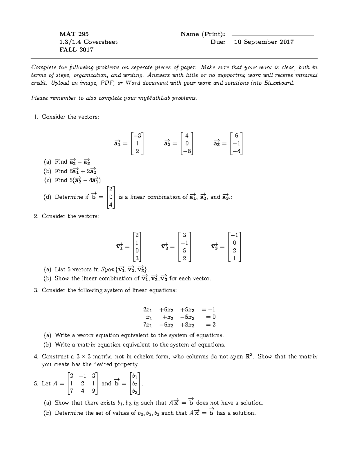 MAT 295 Homework 2 - MAT 295 Name (Print): 1.3/1 Coversheet Due: 10 ...