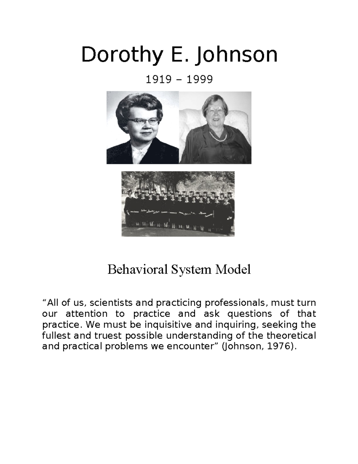 97343455 Dorothy Johnson Behavioral System Model - Dorothy E. Johnson ...