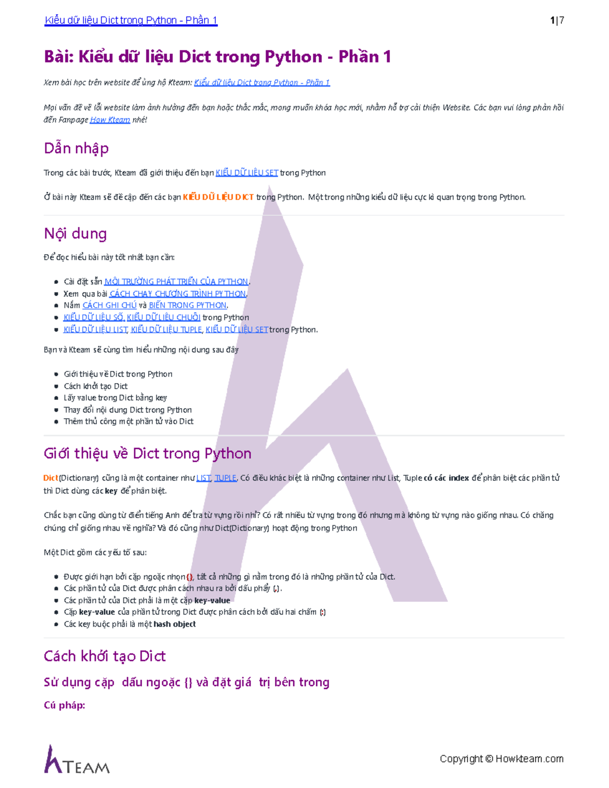 Howkteamvn Kiểu Dữ Liệu Dict Trong Python Phần 1 Bài Kiểu Dữ Liệu Dict Trong Python