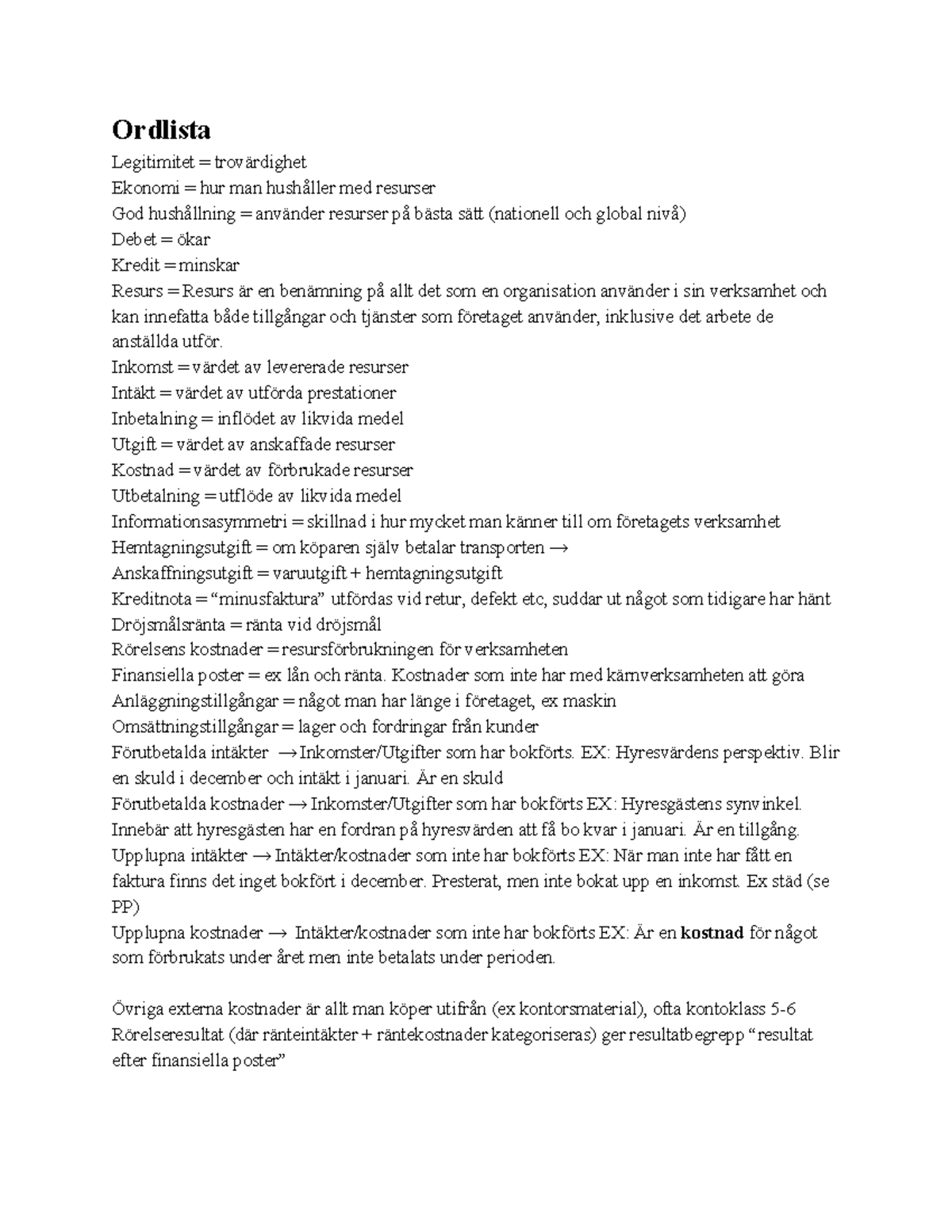 Ordlista Extern redovisning FEKA90 - Ordlista Legitimitet ...