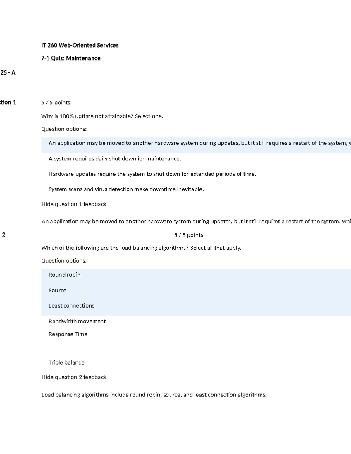 IT 260 7-1 Quiz - Module 7 Quiz - IT 260 Web-Oriented Services 7-1 Quiz ...