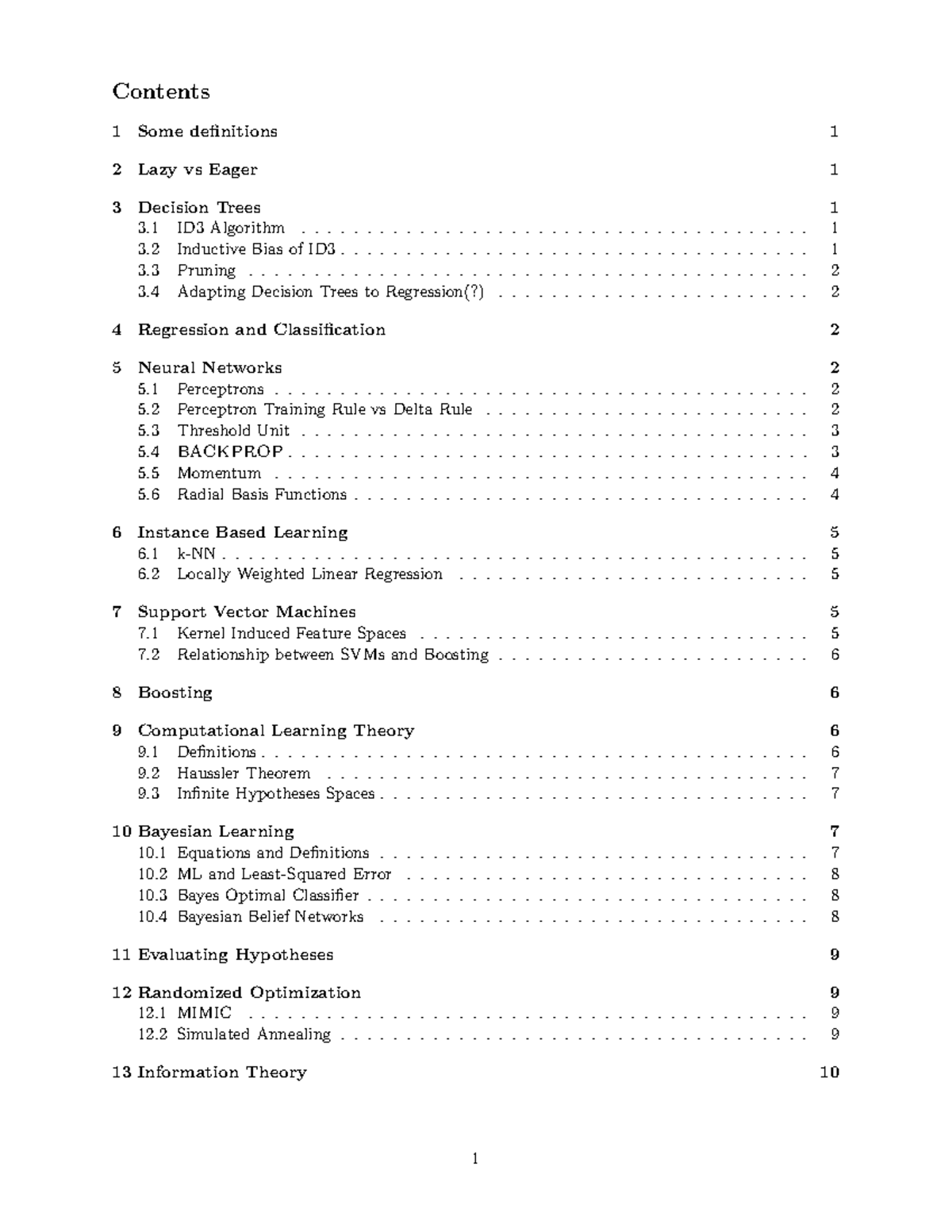 Machine learning cheat sheet - Contents 1 Some definitions 2 Lazy vs ...