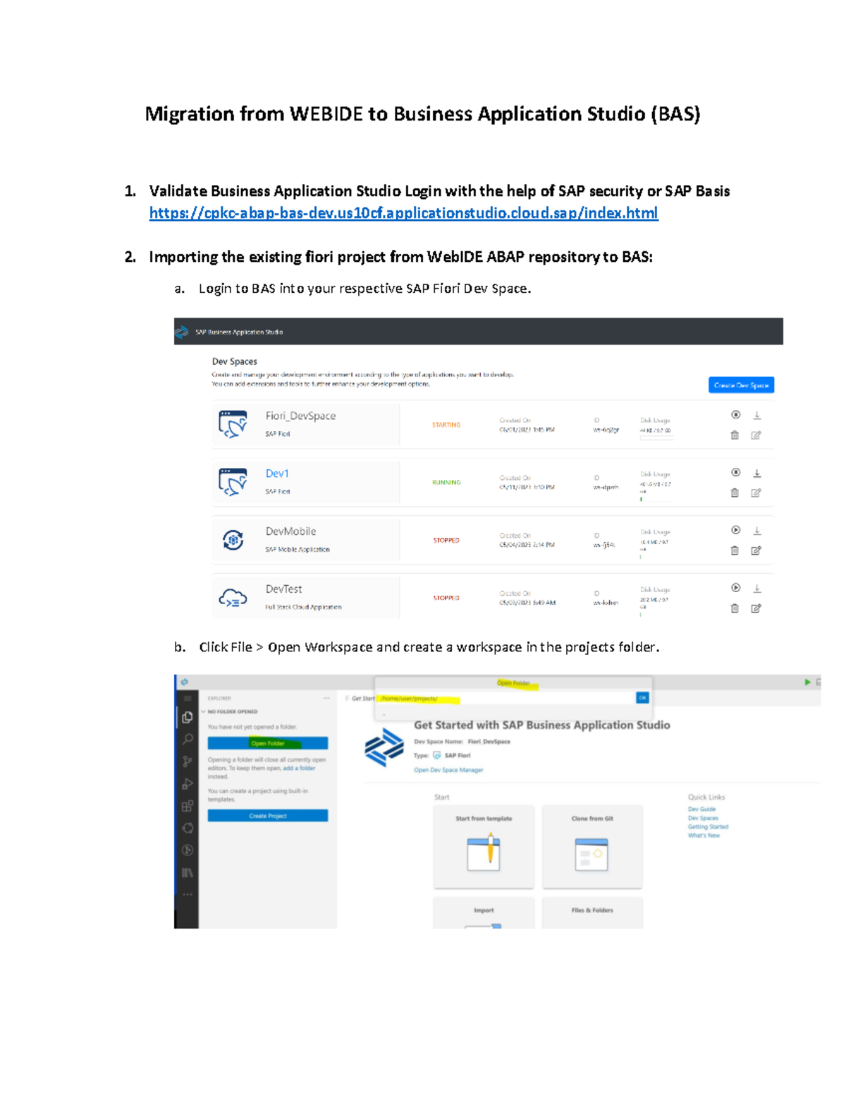 Migration from Webide to Business Application Studio - Validate Business Application Studio ...