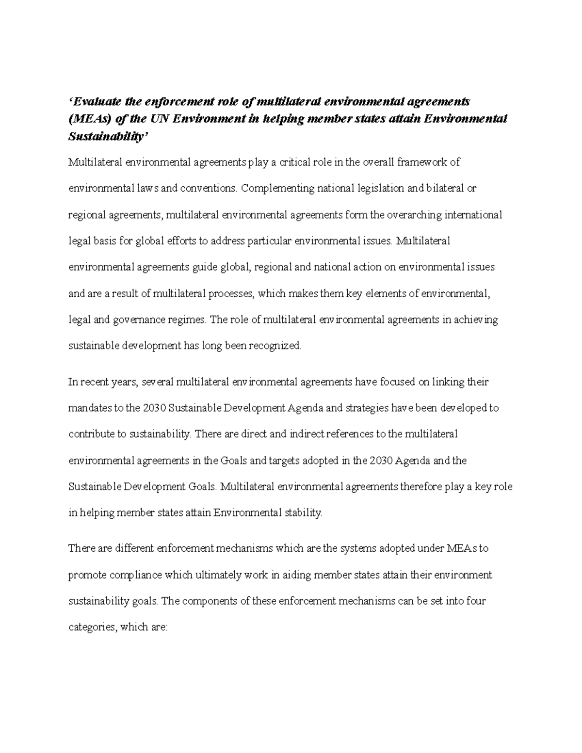 Multilateral Environmental Agreements roles in aiding member states to ...
