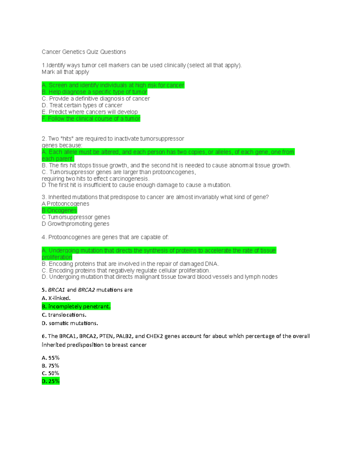 Cancer Genetics Quiz complete - Cancer Genetics Quiz Questions 1 ways ...