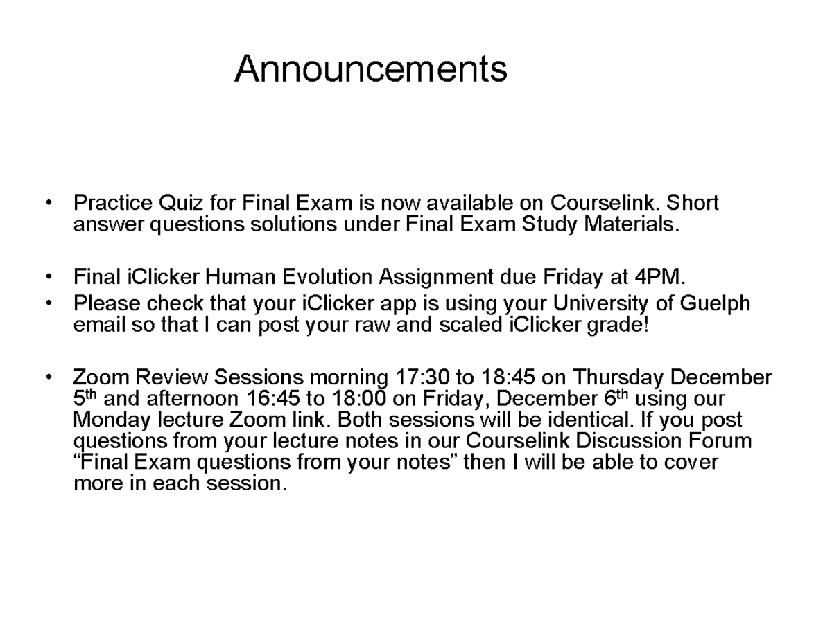 Lecture topic 16 Human Evolution short version posted 1 - Announcements ...