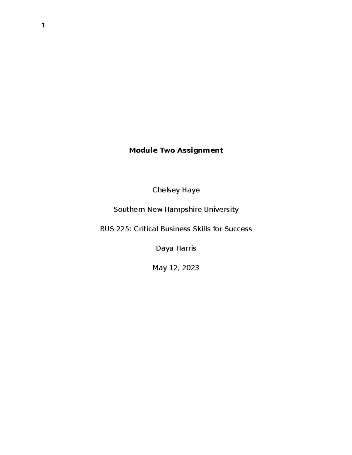 BUS225 Module Two Assignment - 1 Module Two Assignment Chelsey Haye ...