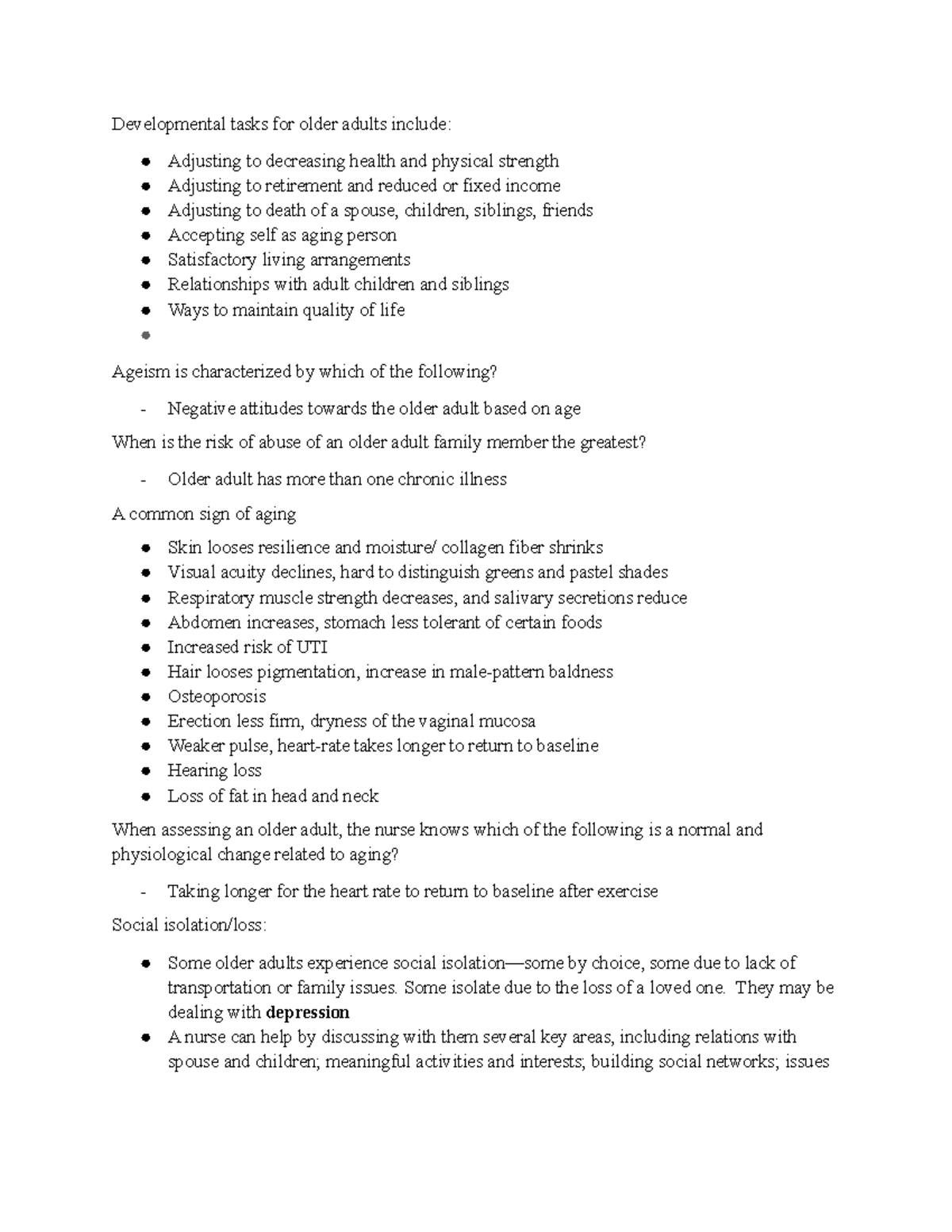 The older adult notes - Developmental tasks for older adults include ...