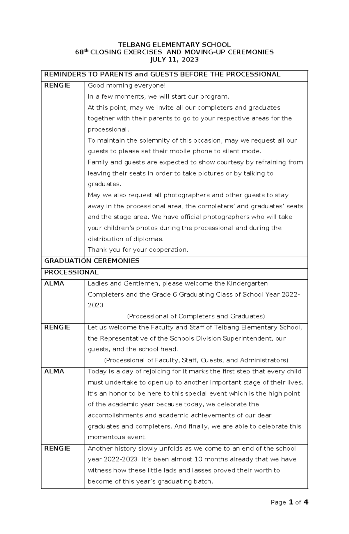 2023- Graduation- Script - TELBANG ELEMENTARY SCHOOL 68 th CLOSING ...