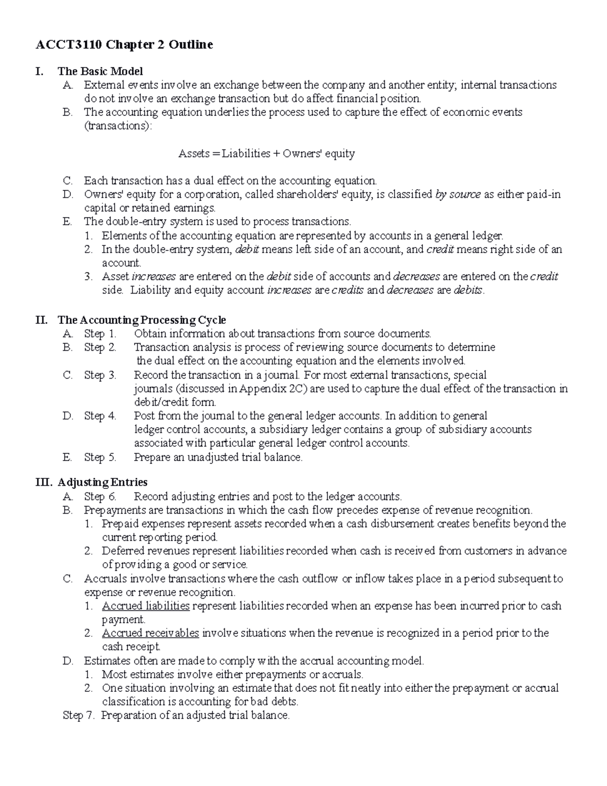 Outline - Chapter 2 - Professor Zining Li. Each document includes book ...