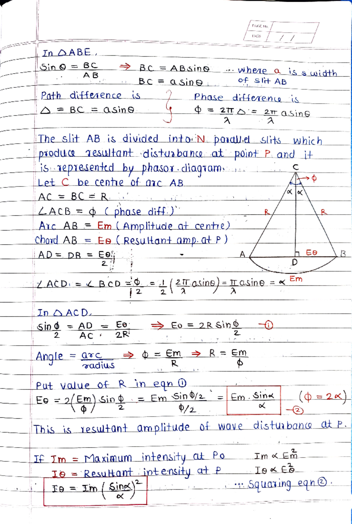 PHY-II Solved PYQ's-8 - book - PAGE No DATE In DABE, Sin O BC BC ABsino AB where a is S width BC ...