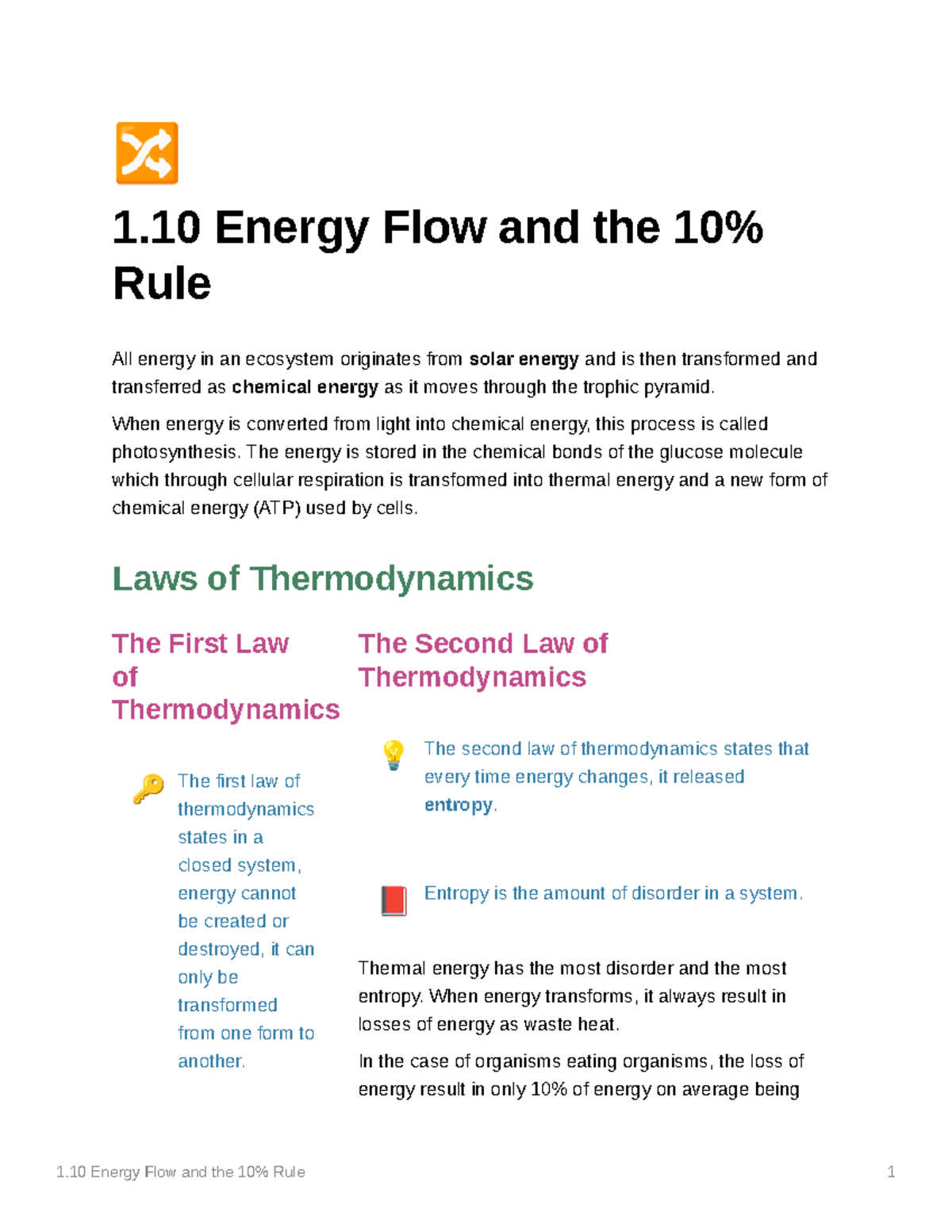Energy flow and the 10 rule - 1 Energy Flow and the 10% Rule 1 í 1 ...