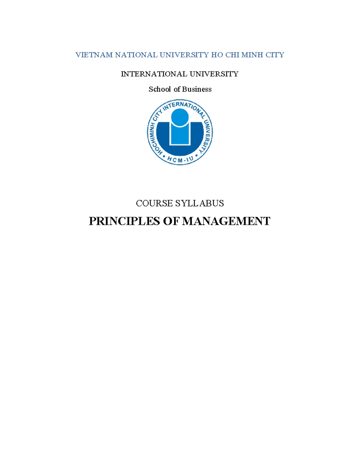 Principles of Management Syllabus (G13) - VIETNAM NATIONAL UNIVERSITY ...