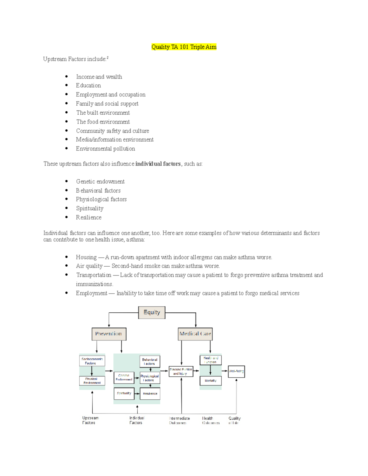 Qualitynotes - Notes for exam - Quality TA 101 Triple Aim Upstream ...