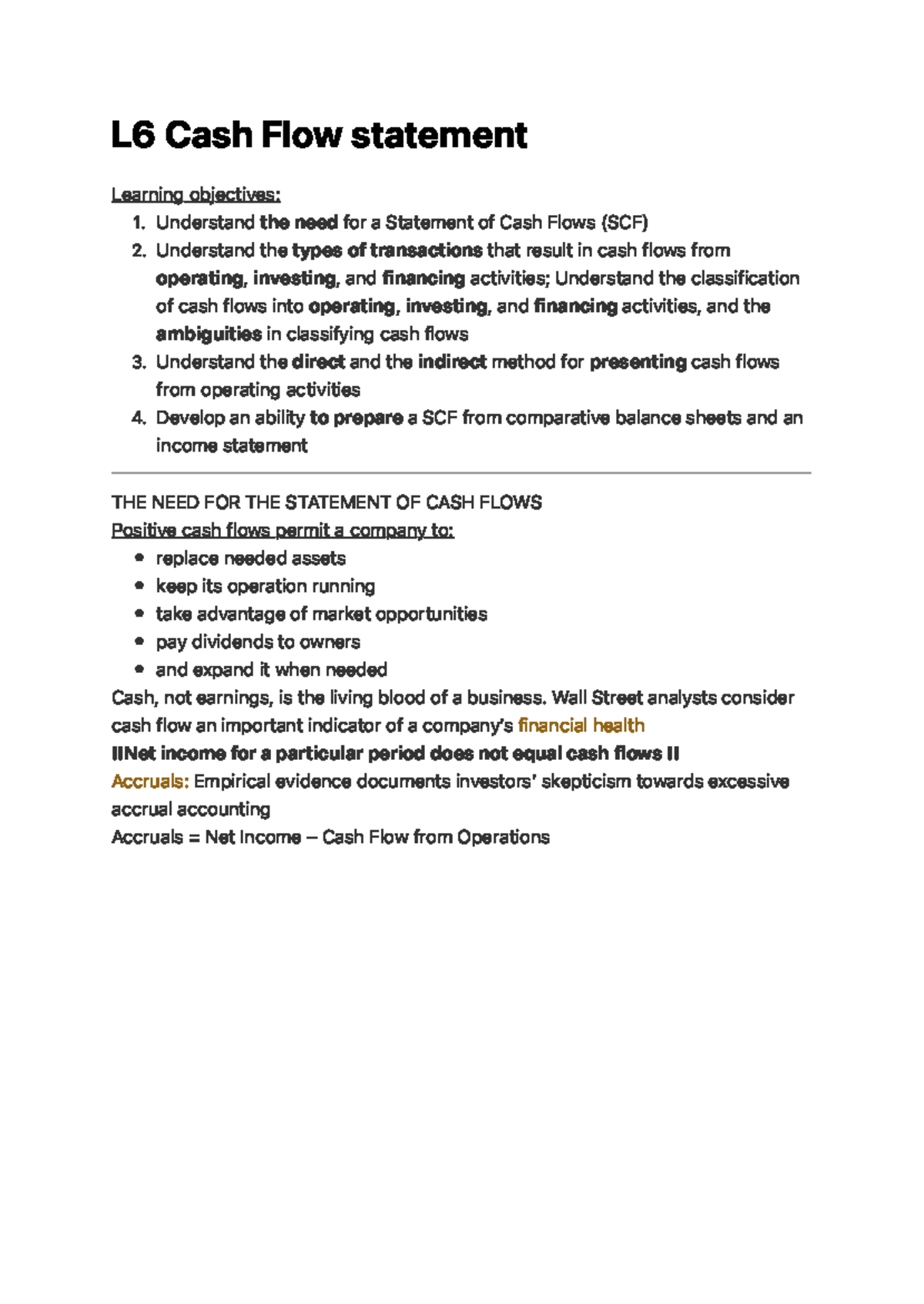 L6 Cash Flow statement - Lecture Notes - L 6 Cash Flow statement ...