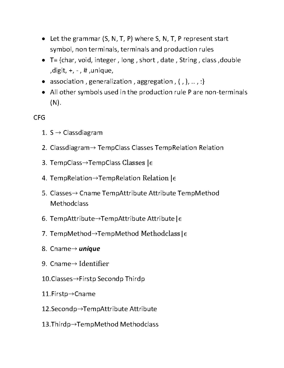 Class Diagram Cgf rule - Let the grammar (S, N, T, P) where S, N, T, P represent start symbol ...