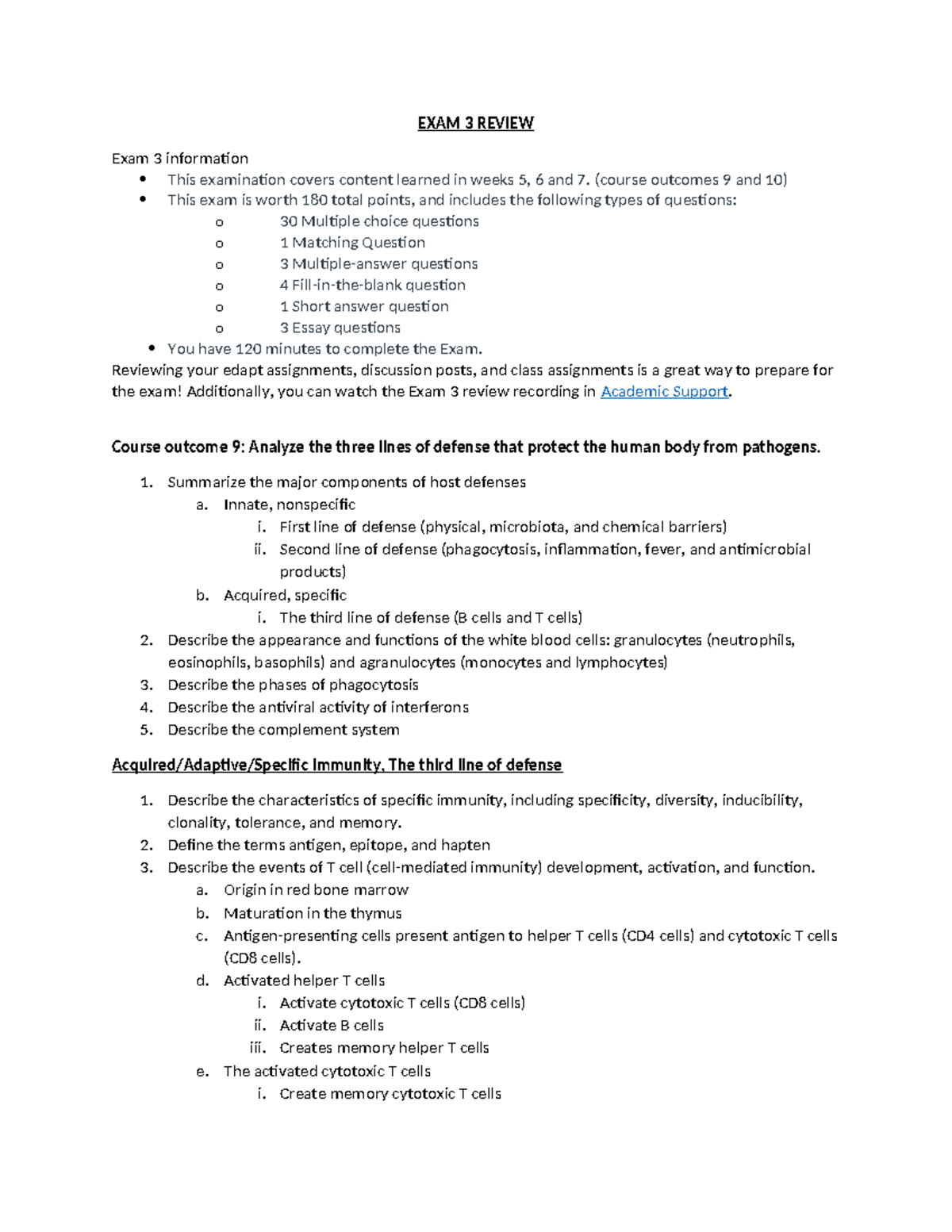 Exam 3 review microbio - EXAM 3 REVIEW Exam 3 information This ...