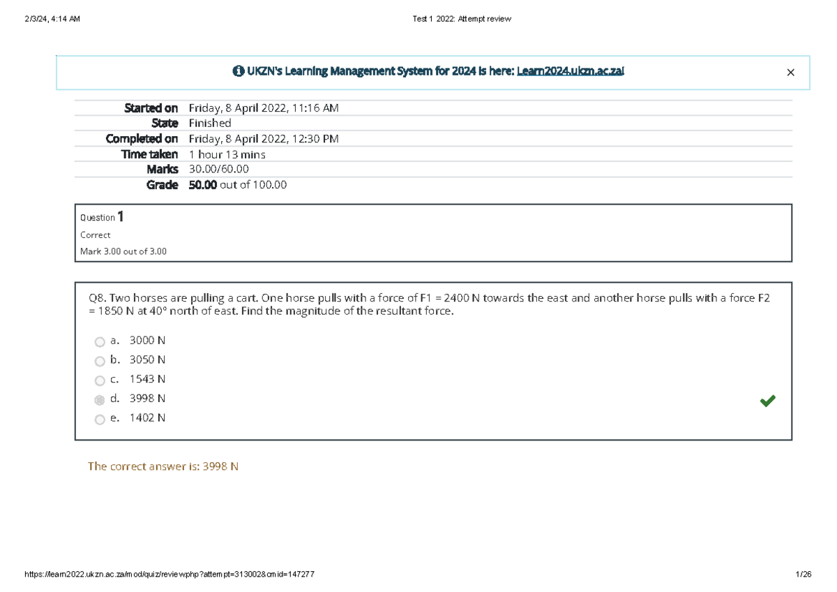 Test 1 2022 Attempt review - UKZN's Learning Management System for 2024 ...
