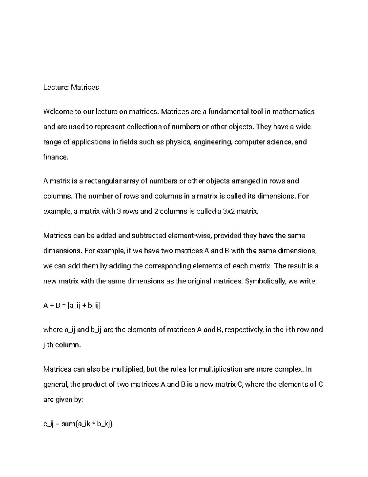 Lecture Matrices Lecture Matrices Welcome To Our Lecture On Matrices Matrices Are A