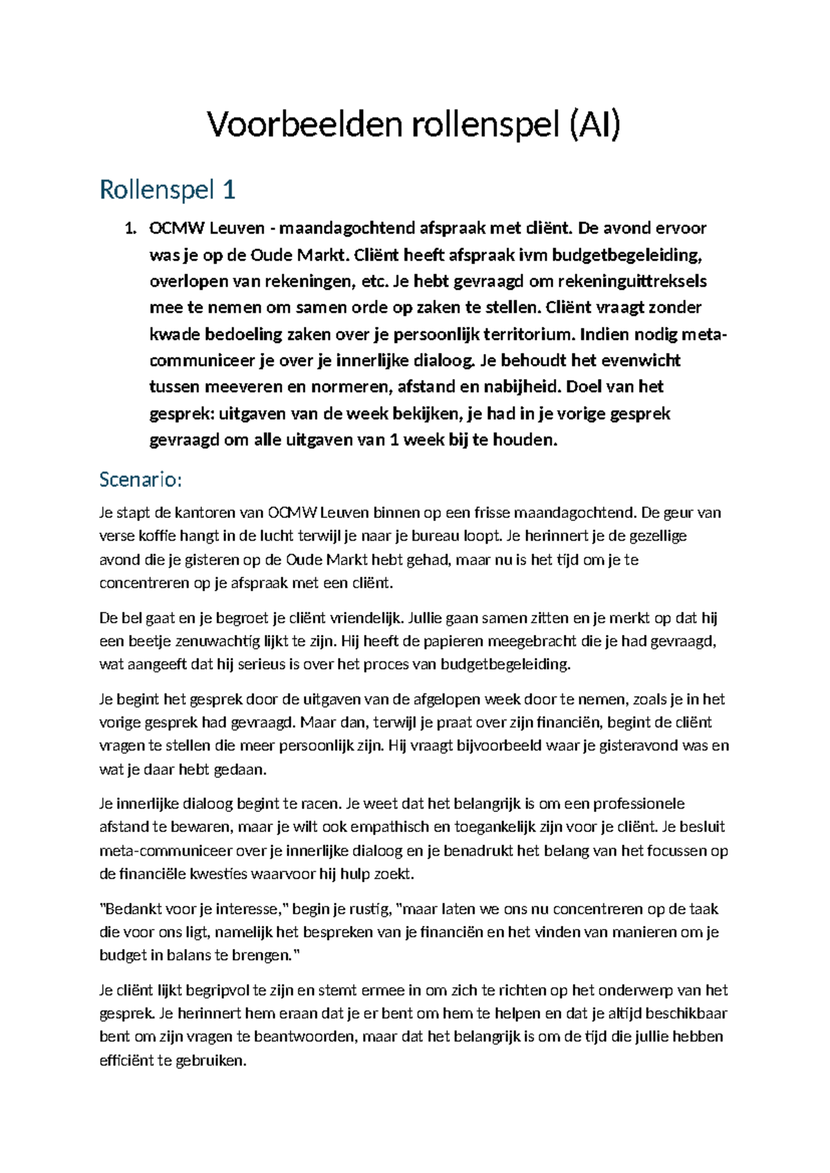 Voorbeelden rollenspel Hulpverlenen oefenen - AI - Voorbeelden ...