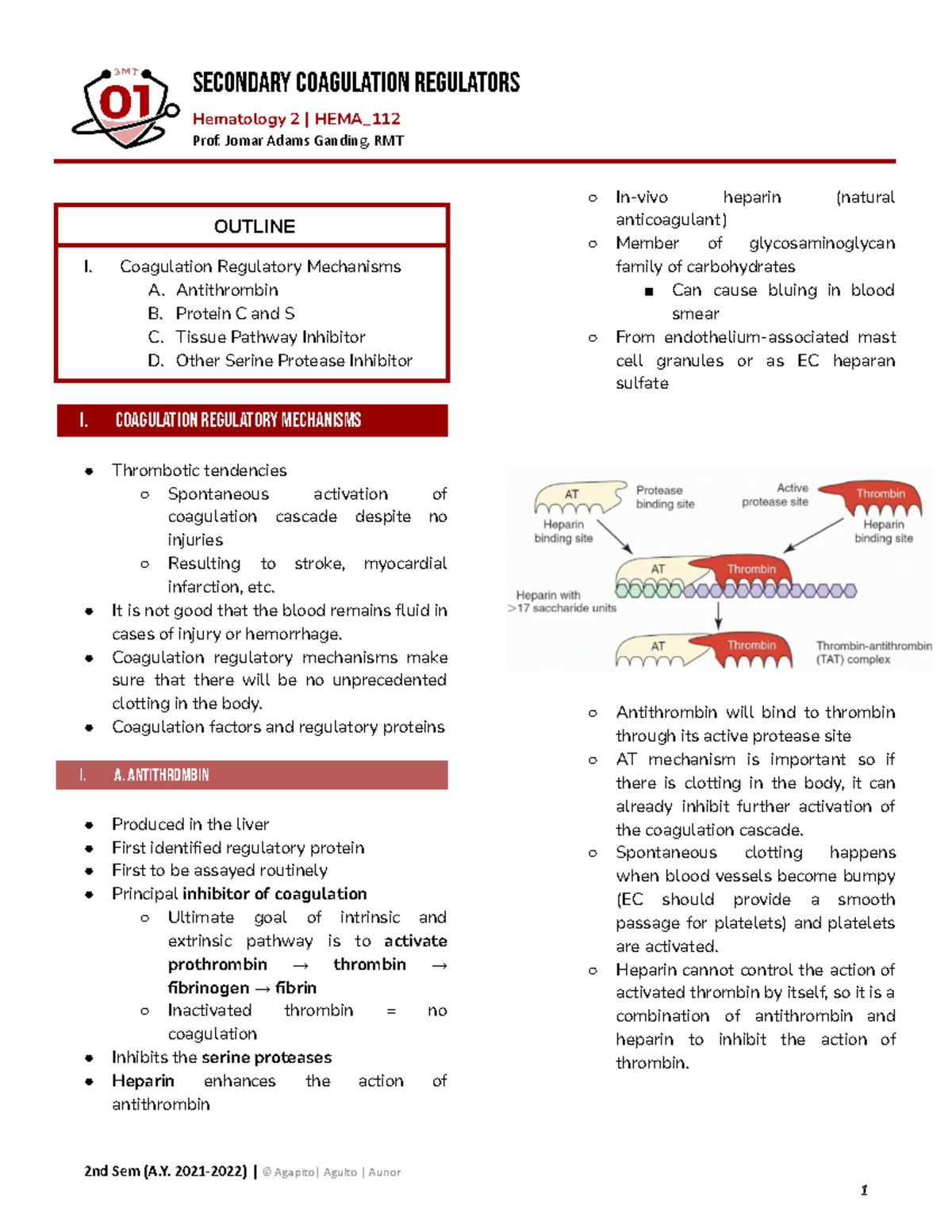 [Lec #6] Secondary Coagulation Regulators - Secondary Coagulation ...