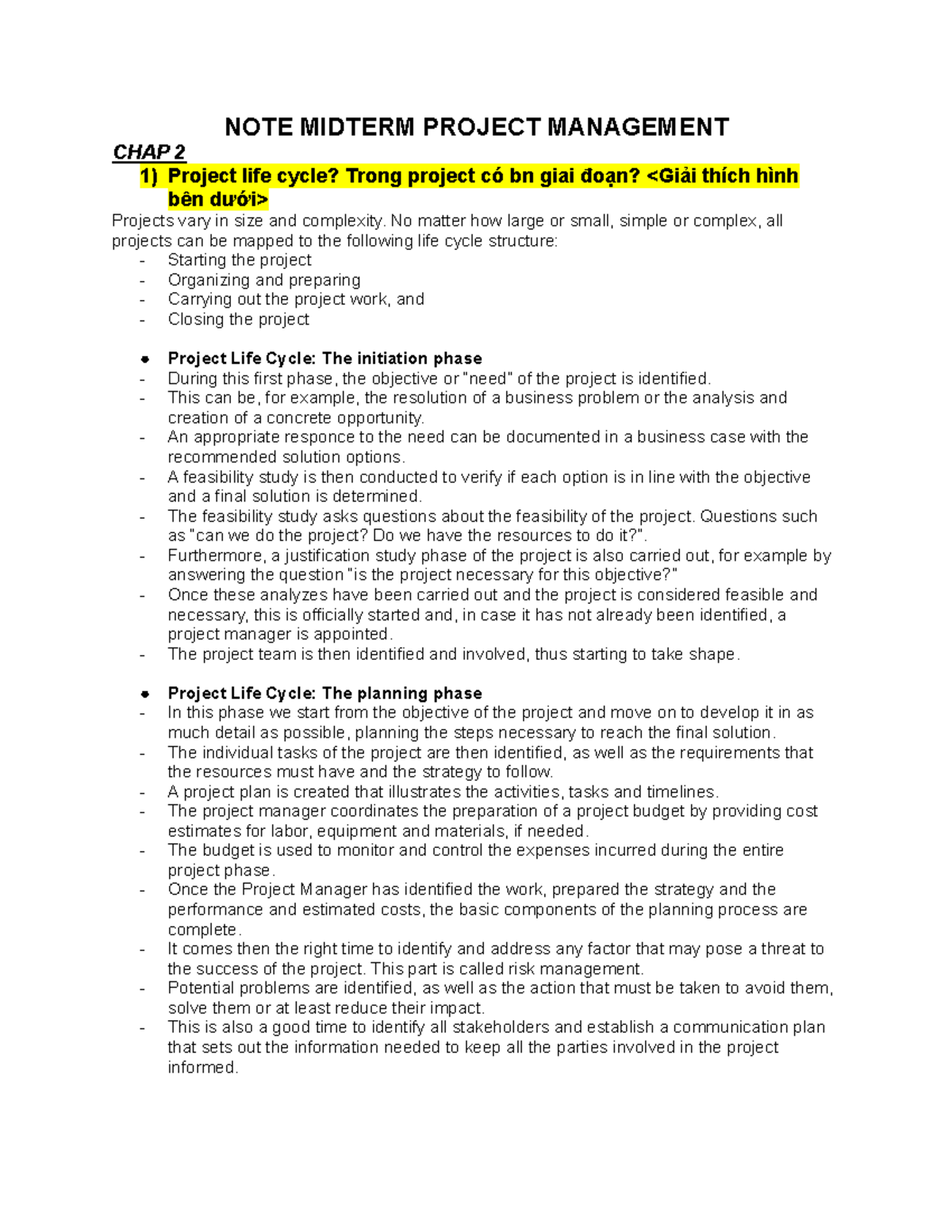 Notes MID Project Mana 1 - NOTE MIDTERM PROJECT MANAGEMENT CHAP 2 1 ...