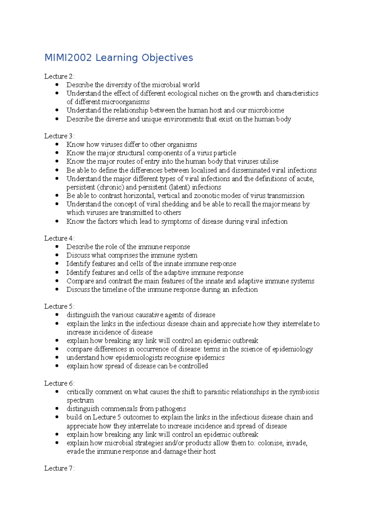 MIMI2002 Learning Objectives - MEDS2004 - USyd - Studocu