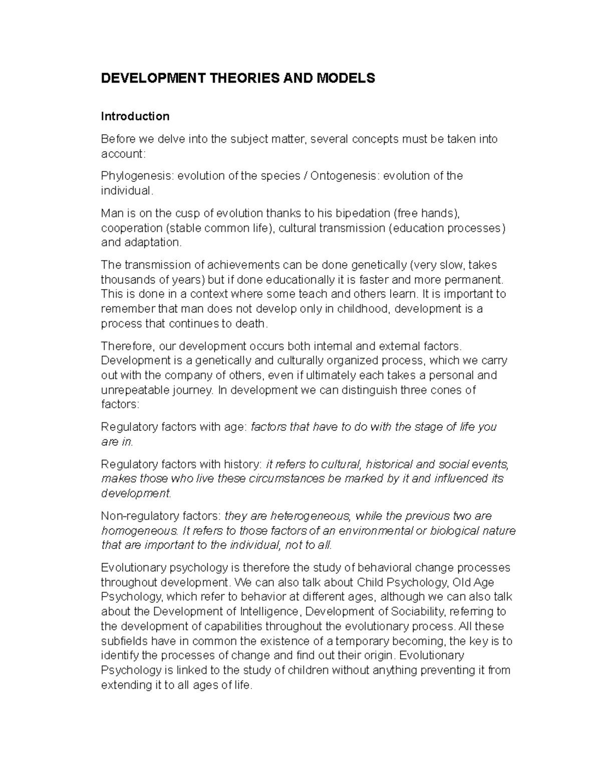 Development theories and models - DEVELOPMENT THEORIES AND MODELS ...