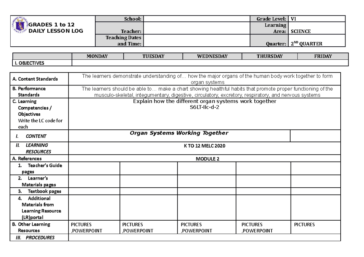 DLL Science-6 Q2 W3 - DLL - GRADES 1 to 12 DAILY LESSON LOG School ...