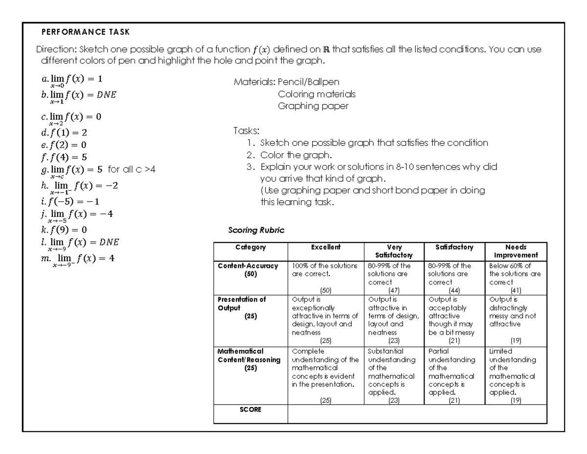 Sample- Performance-TASK - PERFORMANCE TASK Direction: Sketch one ...