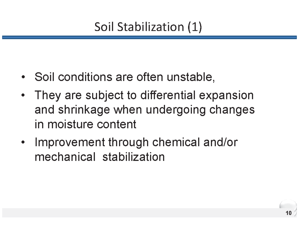 Stabilization of Soil - .................... - " Soil conditions are ...