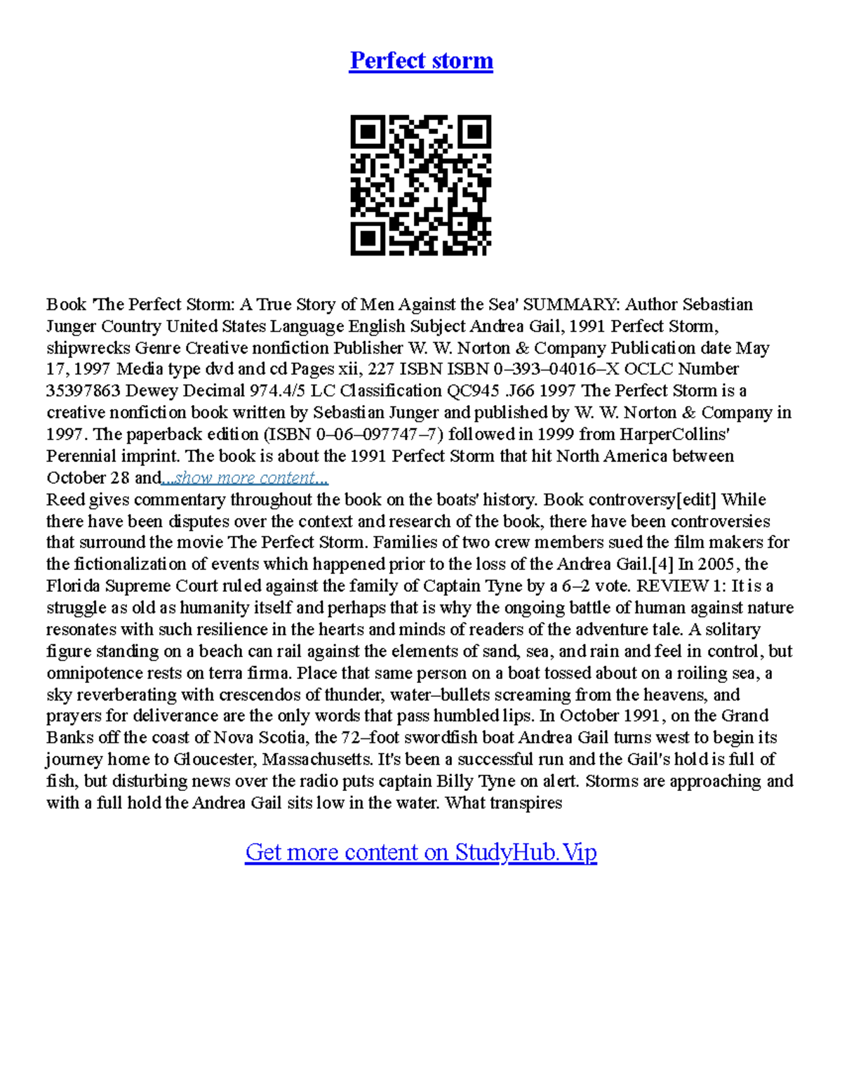 The Perfect Storm Essay - Perfect storm Book 'The Perfect Storm: A True ...