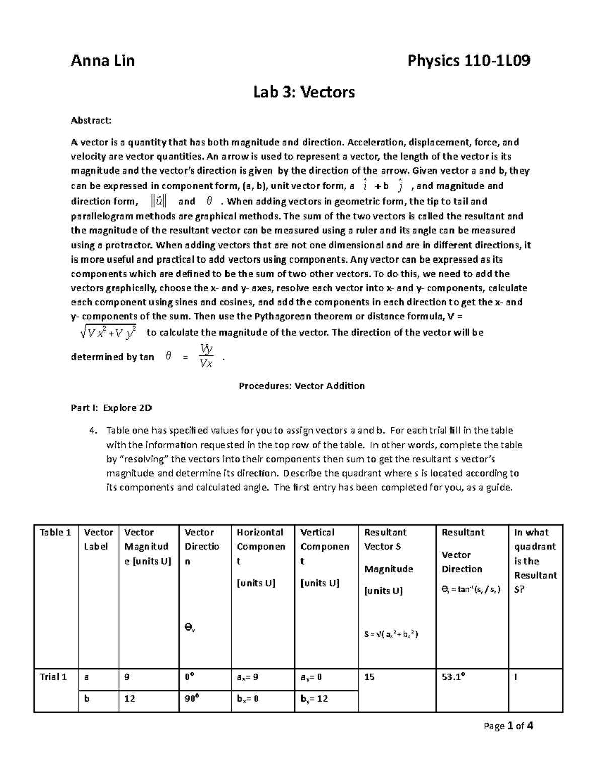 003 Vector Lab Simulation - Anna Lin Physics 110-1L Lab 3: Vectors ...