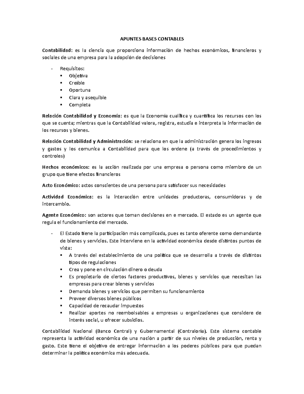 Apuntes Bases Contables - APUNTES BASES CONTABLES Contabilidad: es la ...