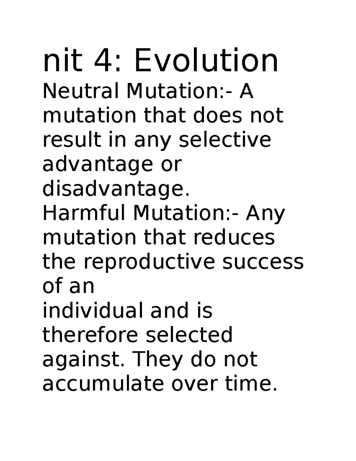 Evolution biology 2 - idk - nit 4: Evolution Neutral Mutation:- A ...