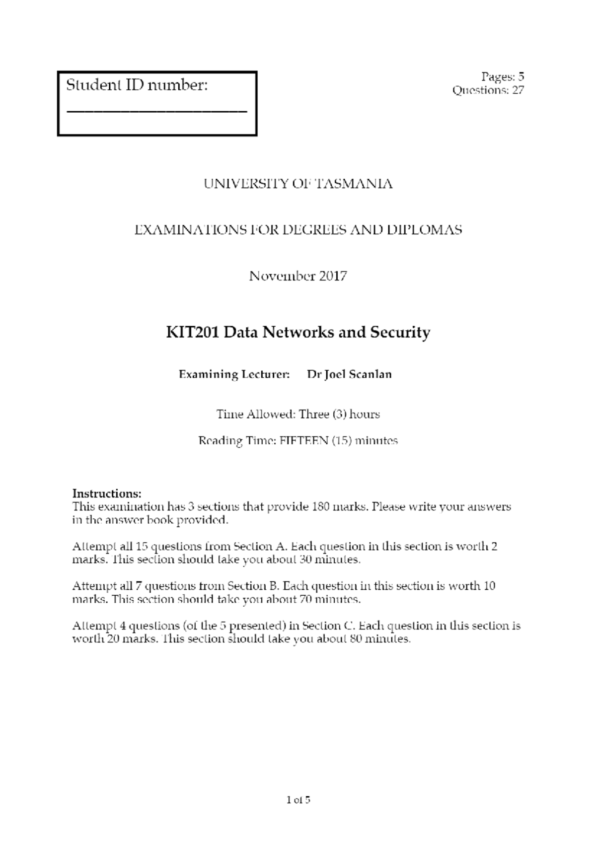 KIT201-2-2017 - KIT501 ICT Systems Administration Fundamentals - K7I - UTAS - Studocu