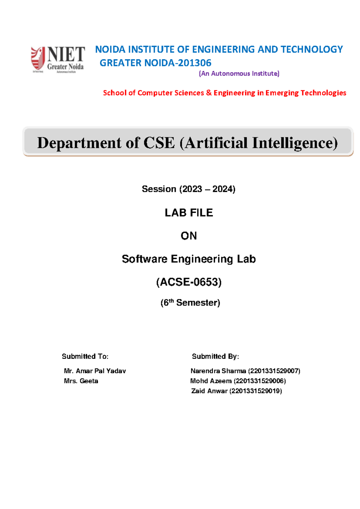 Software enggineering Sherrrrr - NOIDA INSTITUTE OF ENGINEERING AND ...