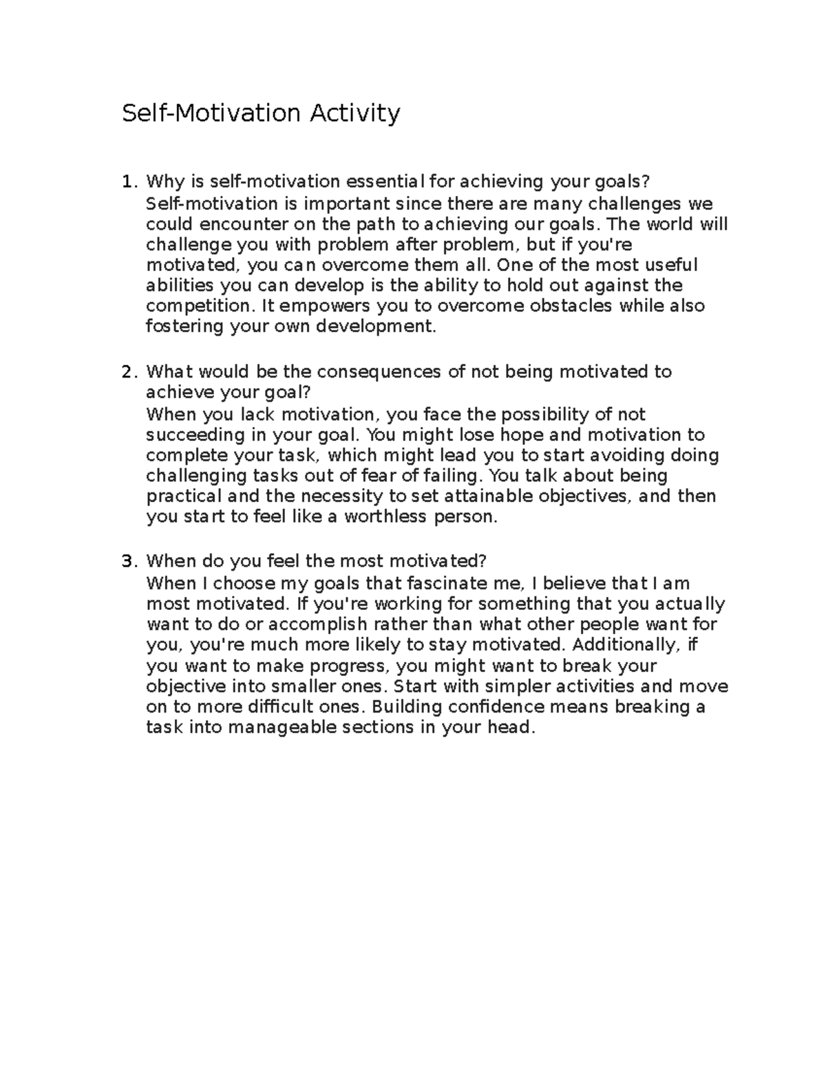 Self-Motivation Activity - The world will challenge you with problem ...