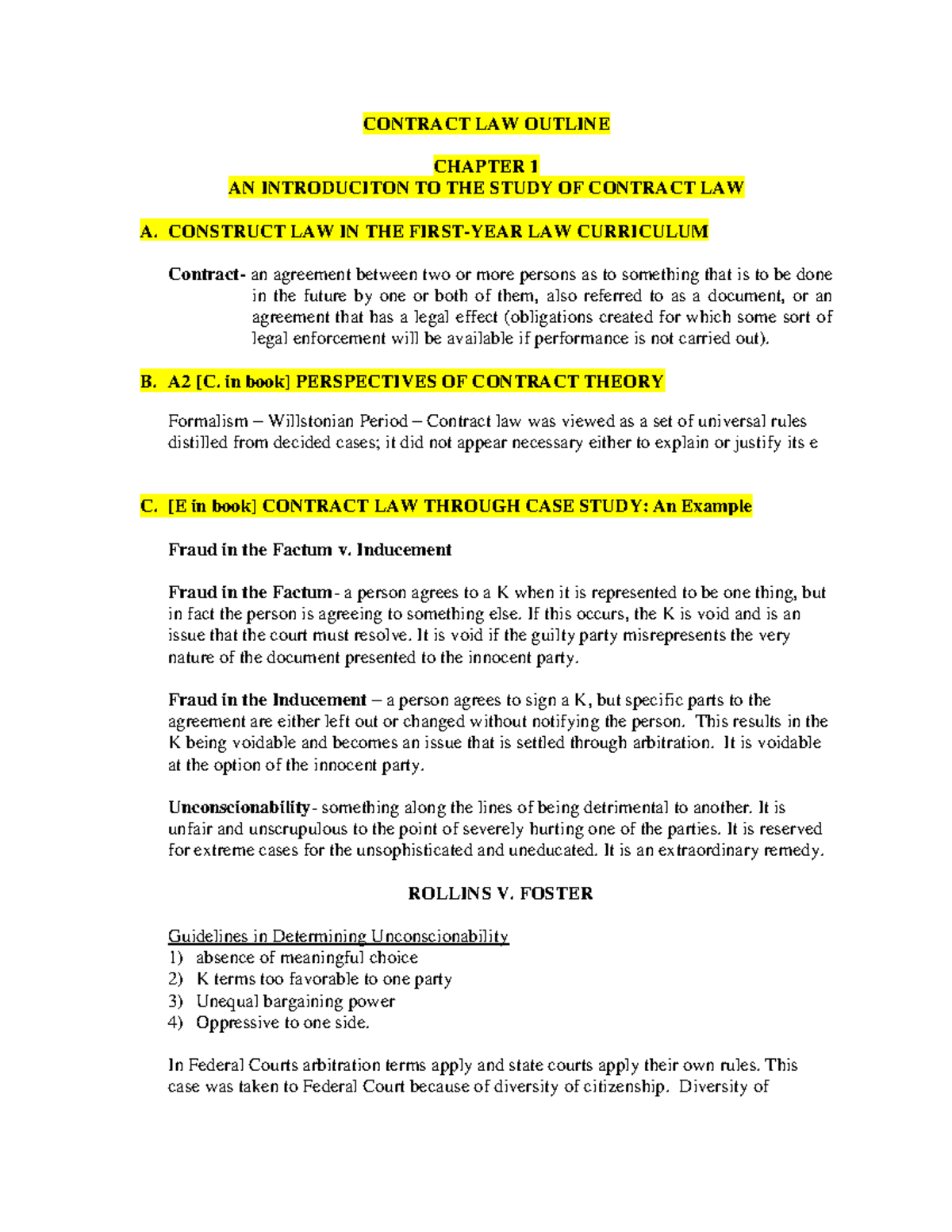 Contracts - Harrison Outline - CONTRACT LAW OUTLINE CHAPTER 1 AN ...