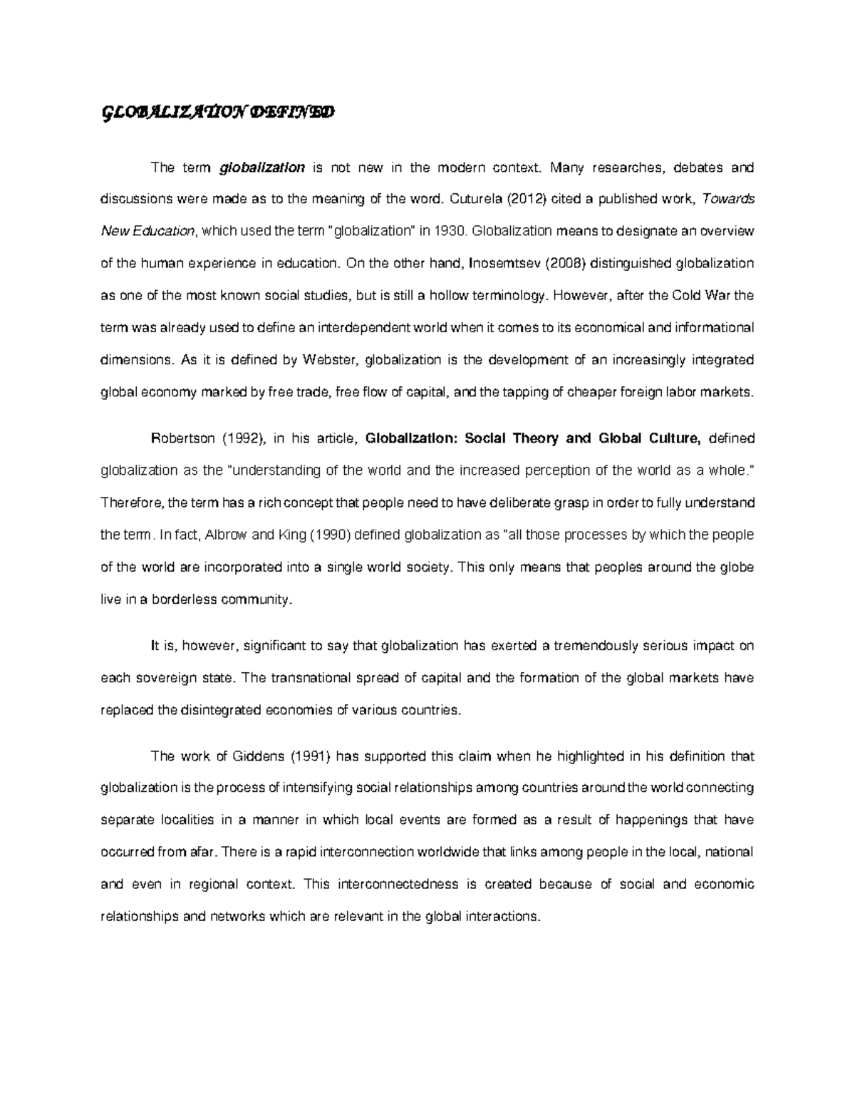 TCWD Week 1-Globalization Lecture - GLOBALIZATION DEFINED The term ...