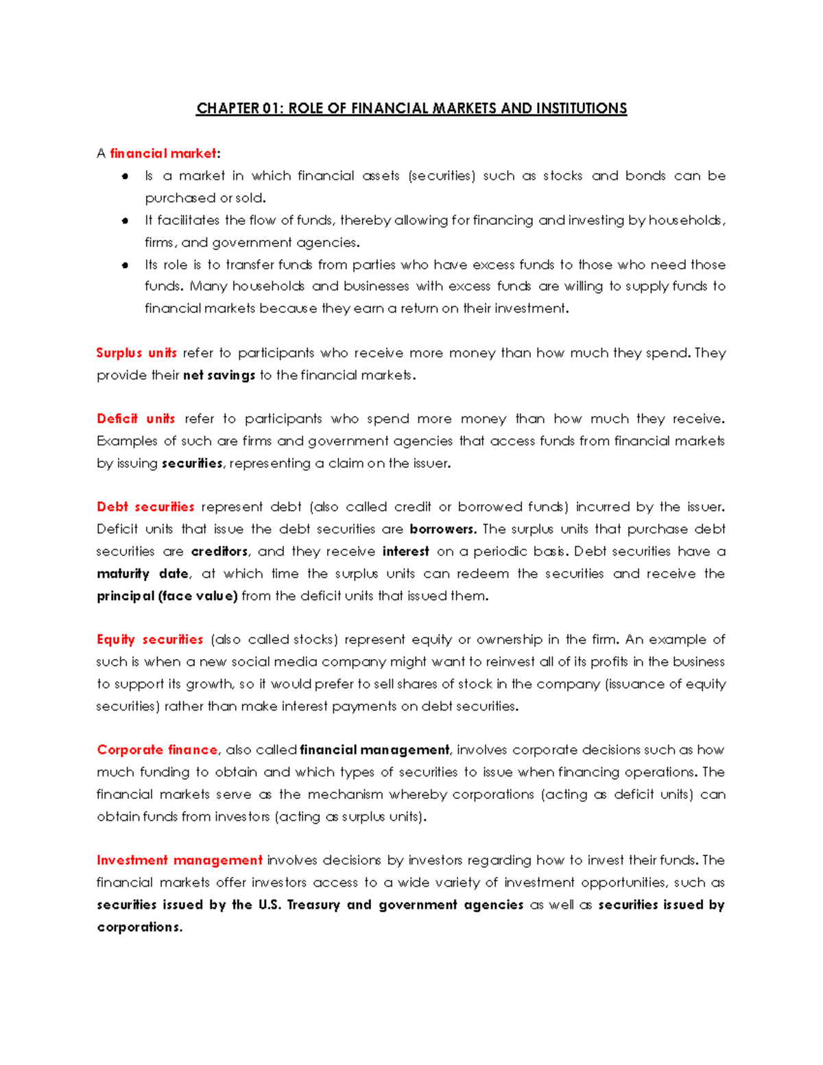 Chapter 1 - Finmar - CHAPTER 01: ROLE OF FINANCIAL MARKETS AND ...