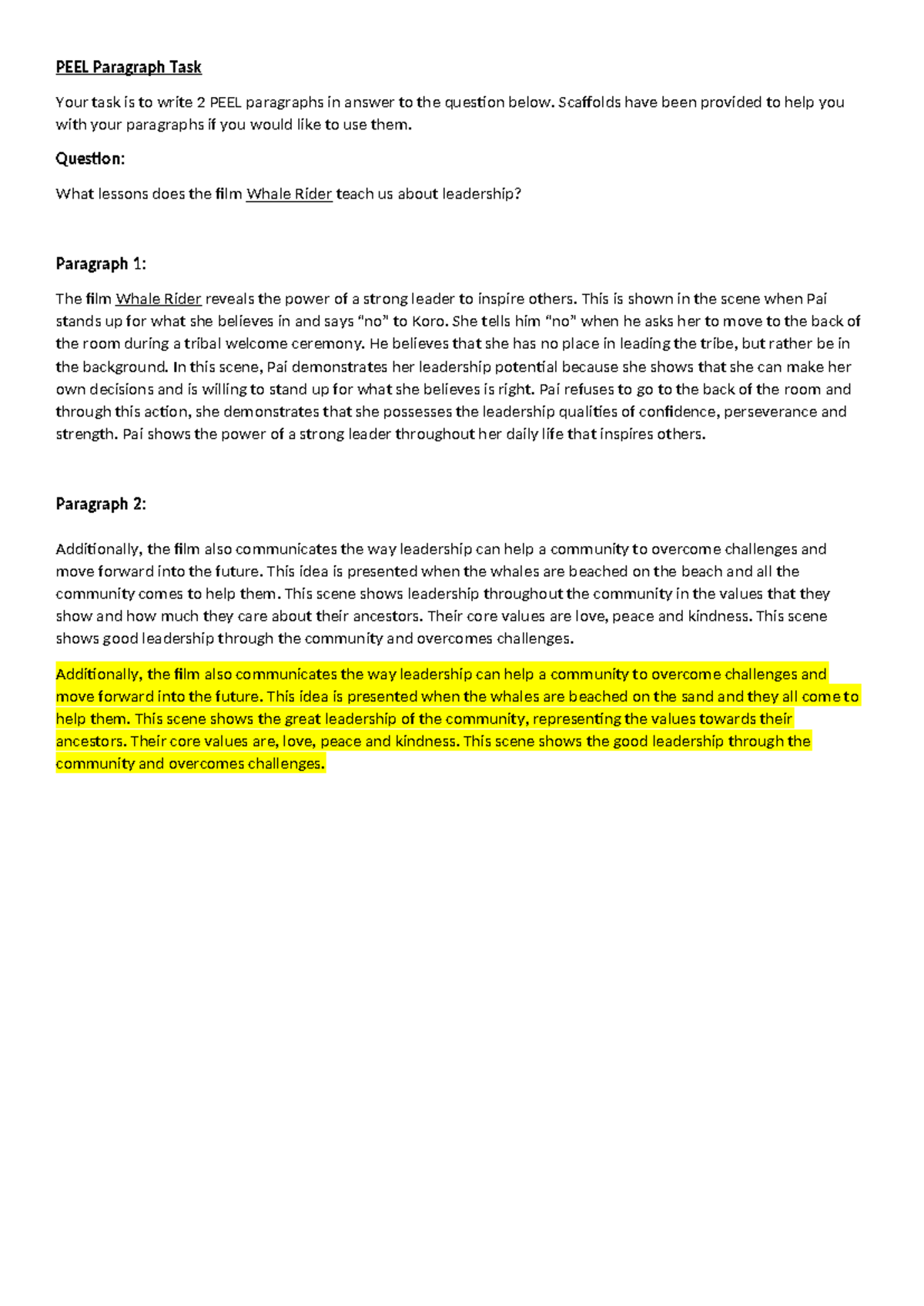 PEEL Paragraph Task - PEEL Paragraph Task Your task is to write 2 PEEL ...