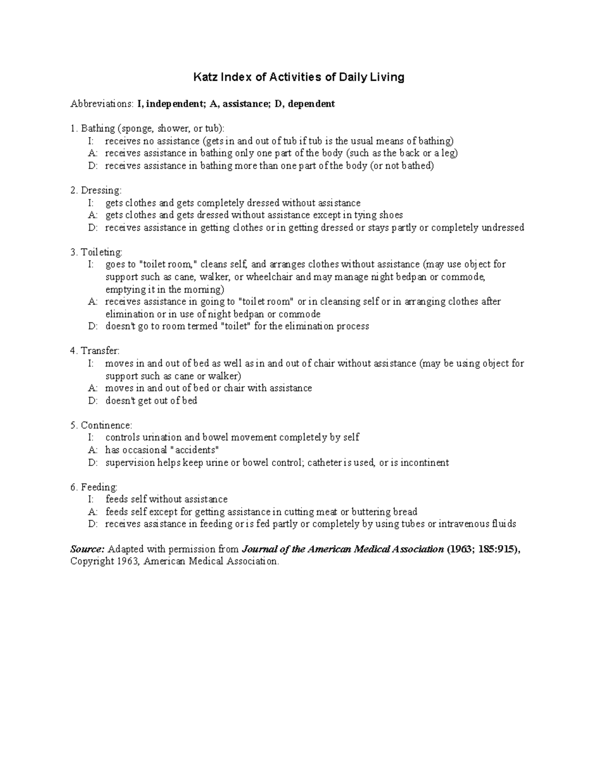 Katz-index - Katz Index - Katz Index of Activities of Daily Living ...