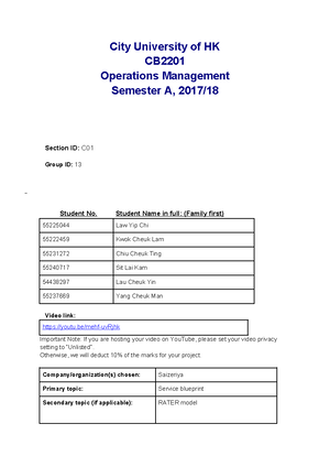 Operations Management - CB2201 - CityU - Studocu