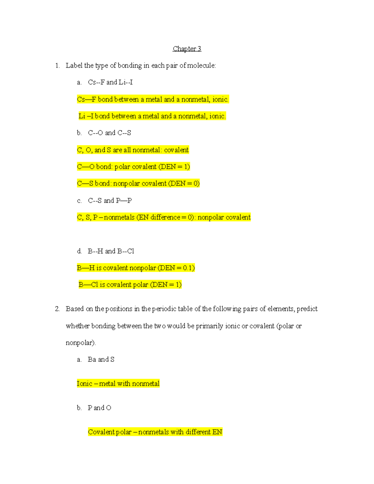 Chapter 3 Pt. 1 - Useful Notes - Chapter 3 Label the type of bonding in ...