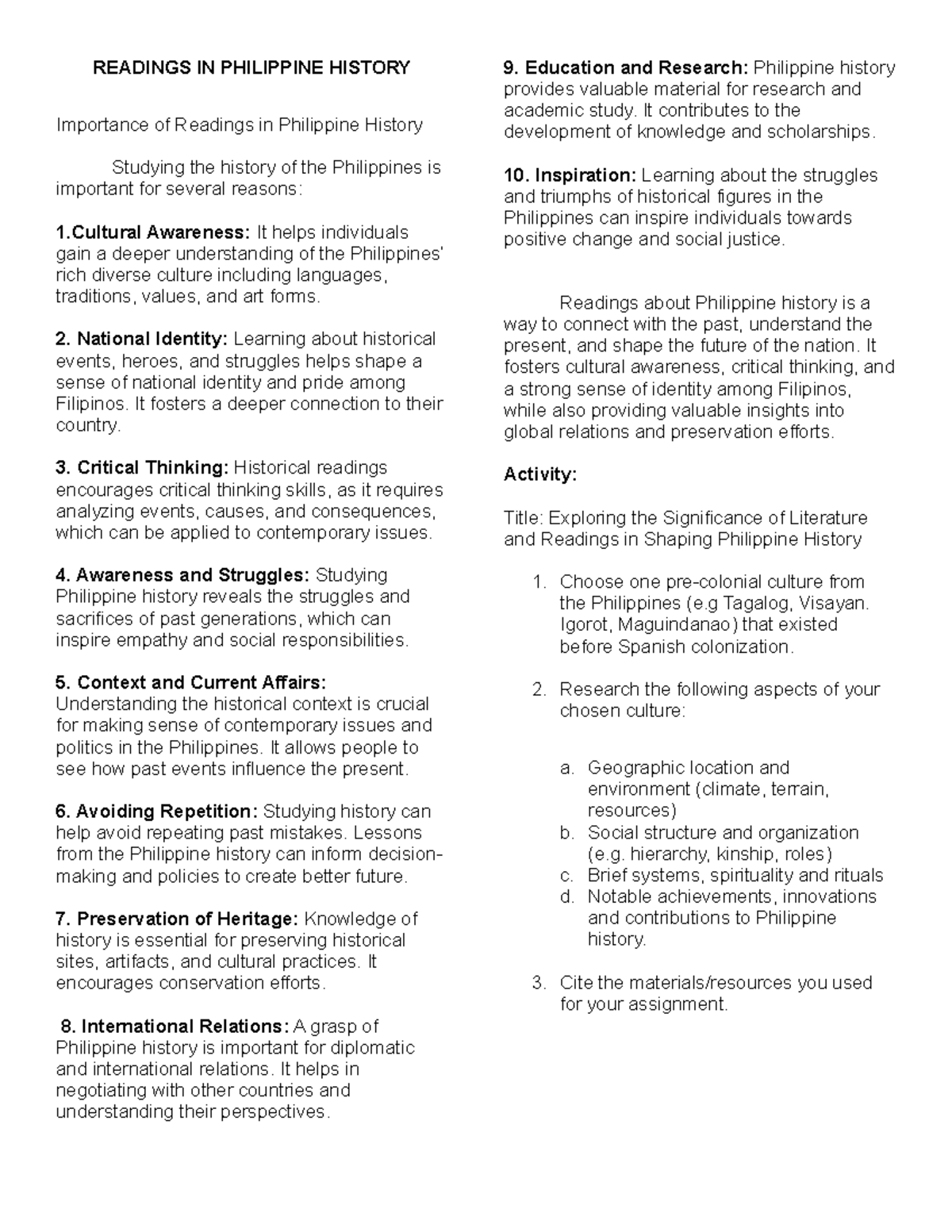 Readings OF Philippine History - READINGS IN PHILIPPINE HISTORY ...